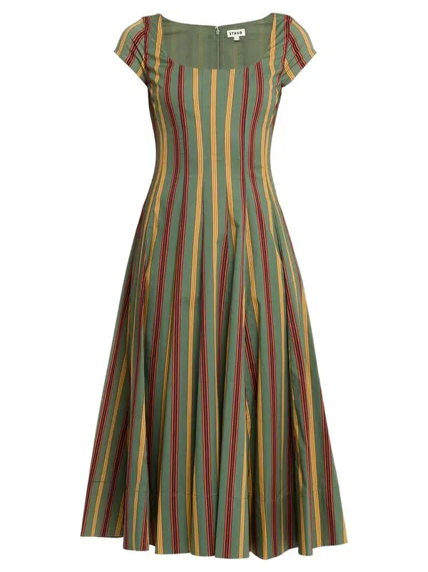 Staud Wells Striped Stretch-cotton Midi Dress - Trailblazer Stripe