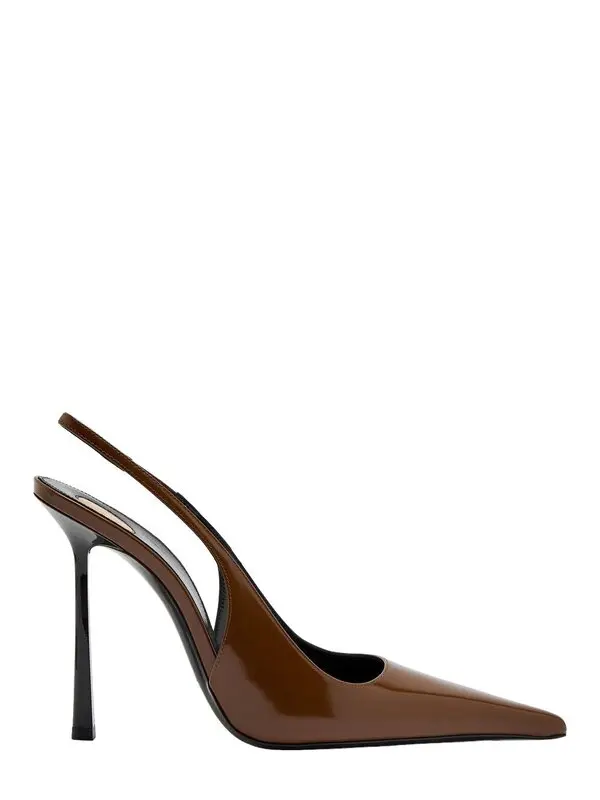 Saint Laurent Vendome 100 Patent Leather Slingback Pumps - Brown