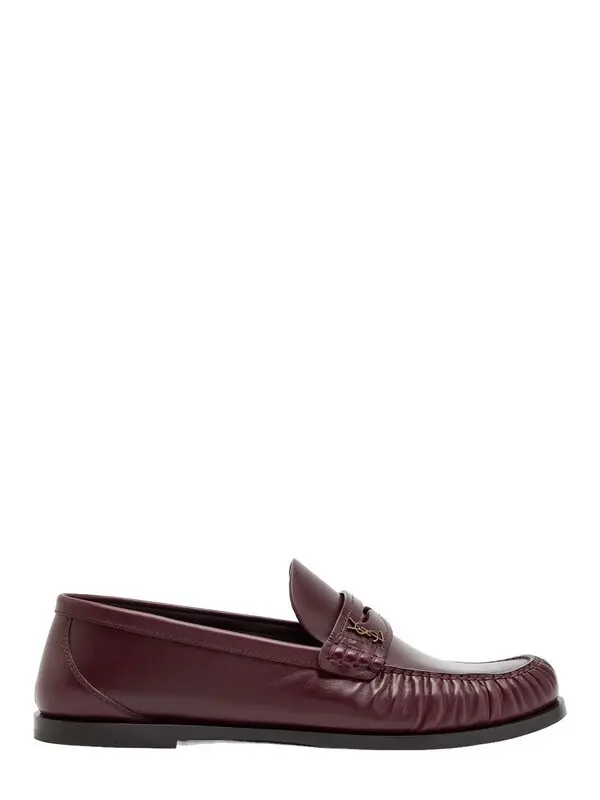 Saint Laurent Logo-plaque Leather Loafers - Burgundy