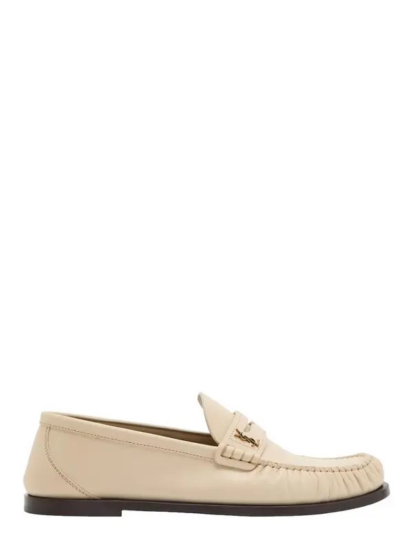 Saint Laurent Logo-plaque Leather Loafers - Ivory