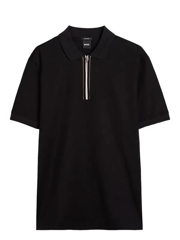 BOSS H-paras 65 Half-zip Cotton Polo Shirt - Black