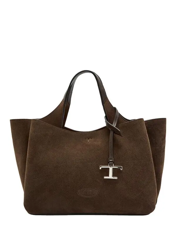 TOD'S T Pend Suede Top Handle Bag - Dark Brown