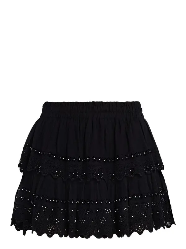 LoveShackFancy Embellished Cotton Mini Skirt - Black