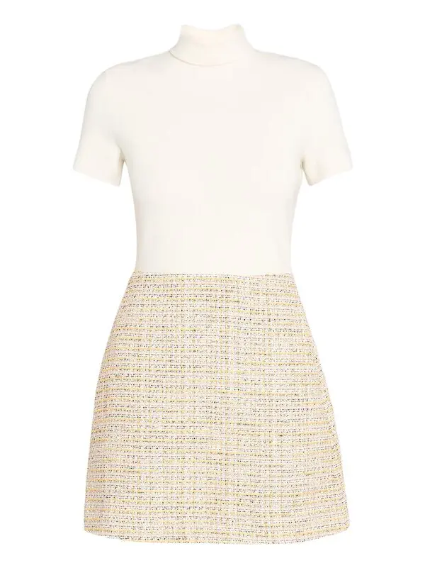 Theory Short-sleeve Knit Bodice Tweed Mini Dress - Spice Mult