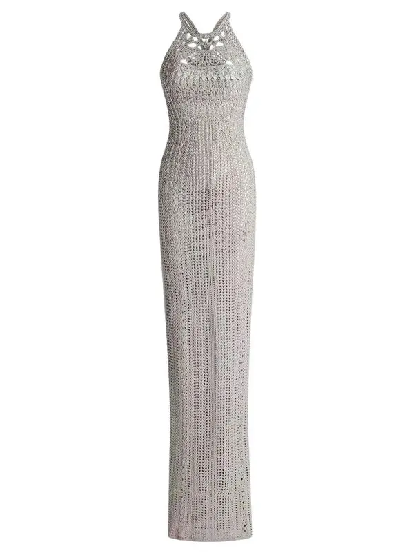 Ralph Lauren Crochet-detail Maxi Dress - Silver