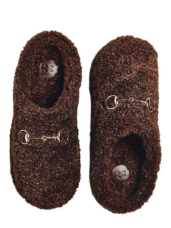 Maeve Sherpa Fleece Bit Scuff Slippers - Brown