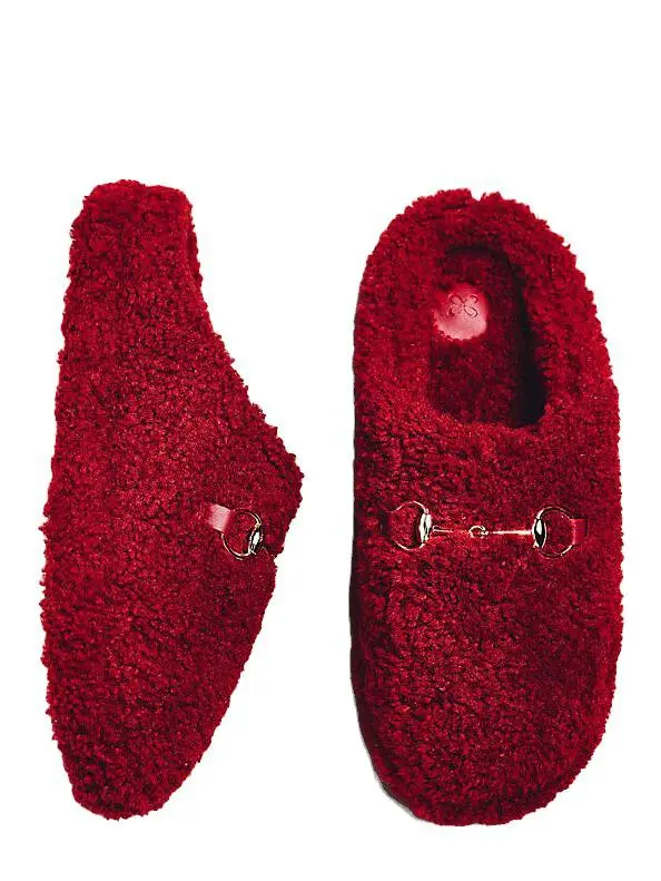Maeve Sherpa Fleece Bit Scuff Slippers - Red
