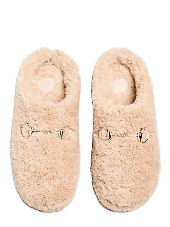 Maeve Sherpa Fleece Bit Scuff Slippers - Teddy