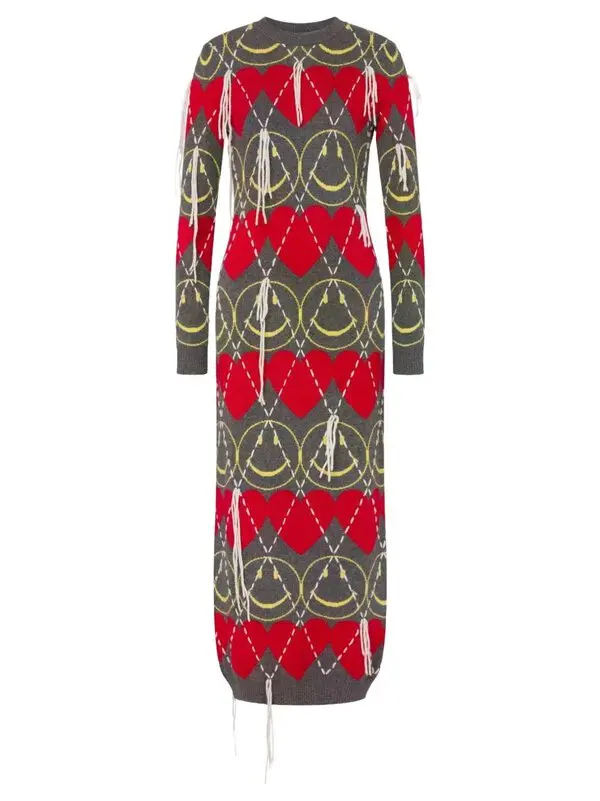 Moschino Heart And Smiley Pattern Midi Dress - Grey