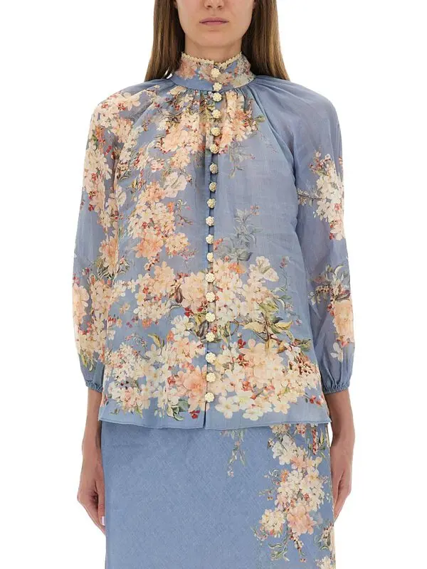 Zimmermann Cascadian Puff Sleeve Blouse - Baby Blue