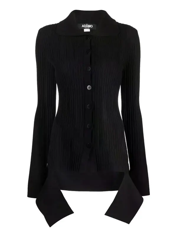 ANDREĀDAMO Long-sleeve Ribbed Cardigan With Cut-out Detail - Black