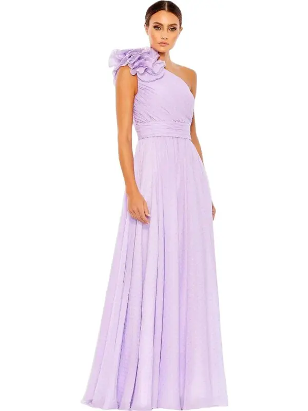 Mac Duggal One Shoulder Polka Dot Gown - Purple