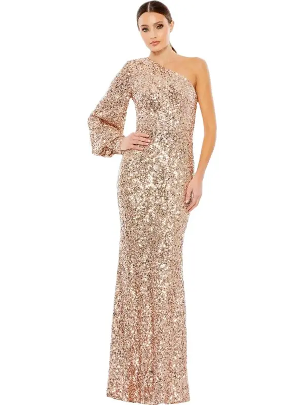 Mac Duggal Sequined One-shoulder Trumpet Gown - Pink