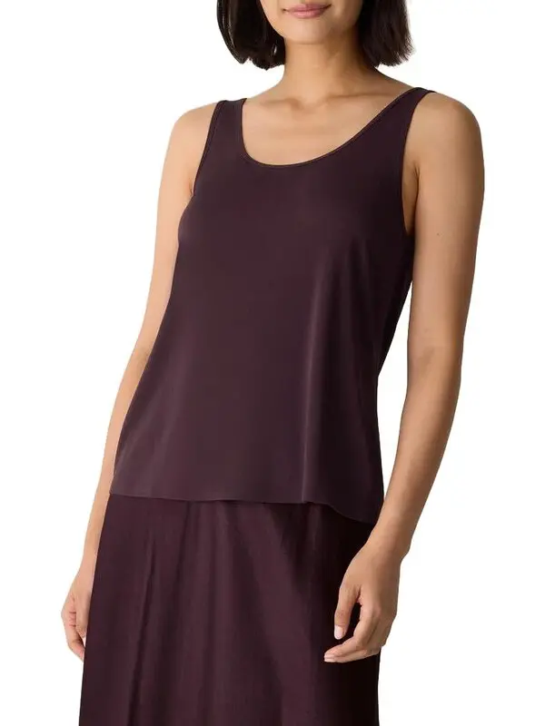 Eileen Fisher Slim Fit Scoop Neck Silk Tank - Cassis