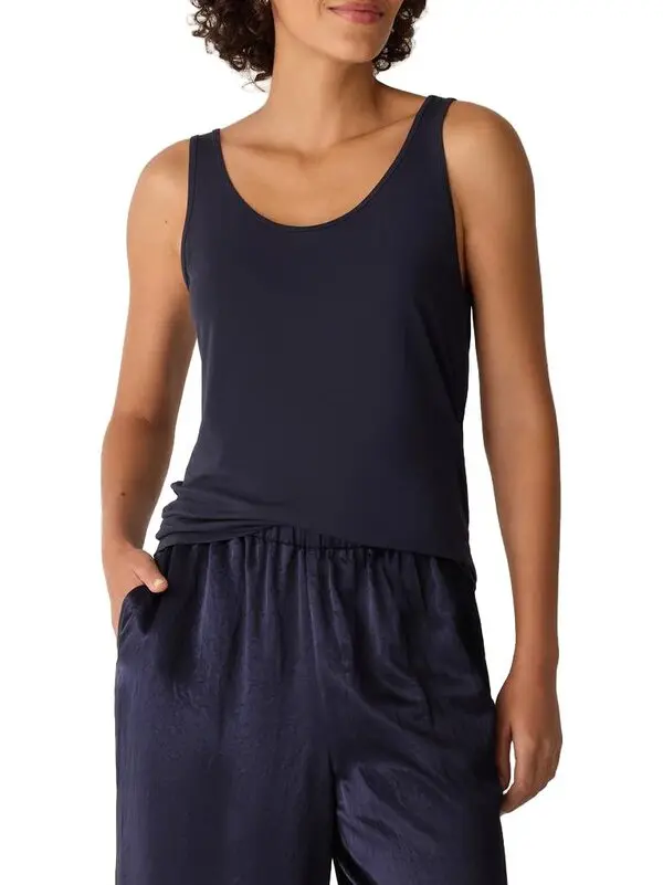 Eileen Fisher Slim Fit Scoop Neck Silk Tank - Ink