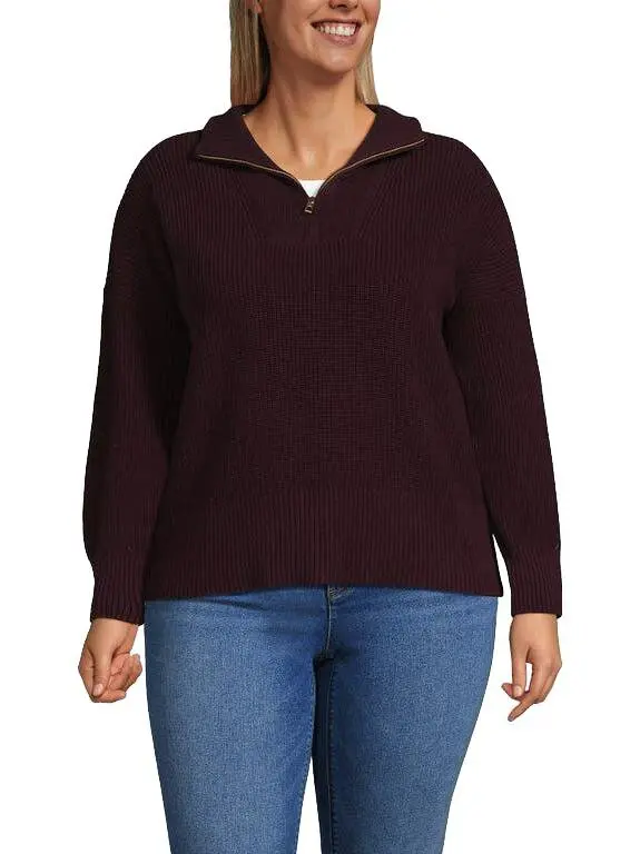 LANDS' END Drifter Shaker Wedge Quarter Zip Sweater - Aged Wine Heather