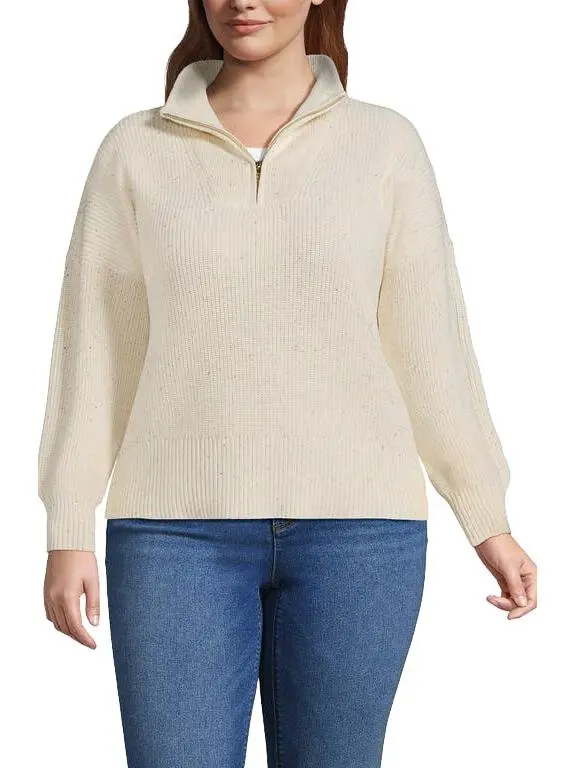 LANDS' END Drifter Shaker Wedge Quarter Zip Sweater - Fresh Ivory Multi Donegal