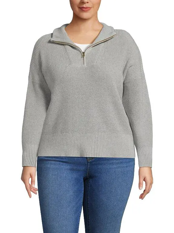 LANDS' END Drifter Shaker Wedge Quarter Zip Sweater - Gray Heather
