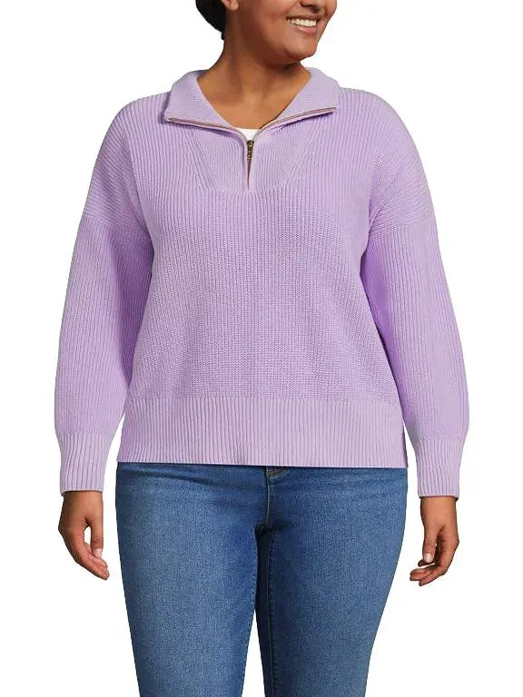 LANDS' END Drifter Shaker Wedge Quarter Zip Sweater - Whisper Lilac