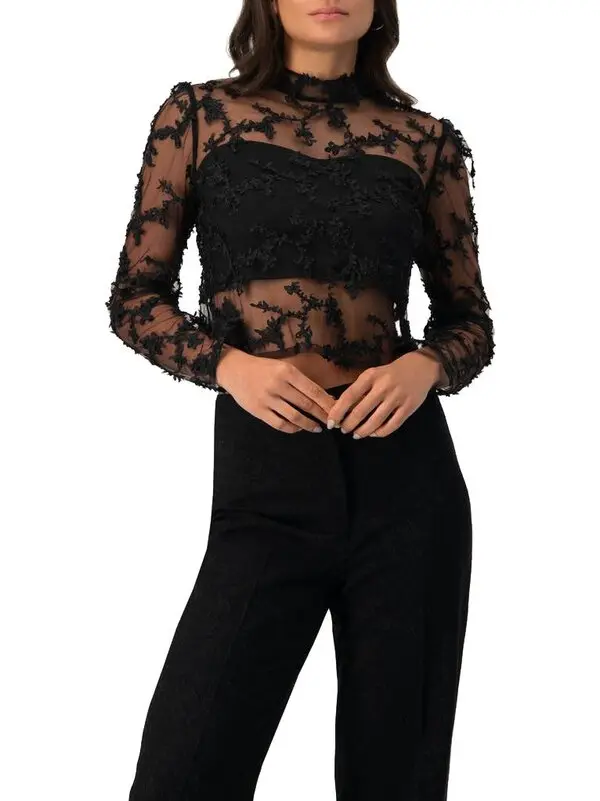 IVONNE Textured Straight Blouse - Black
