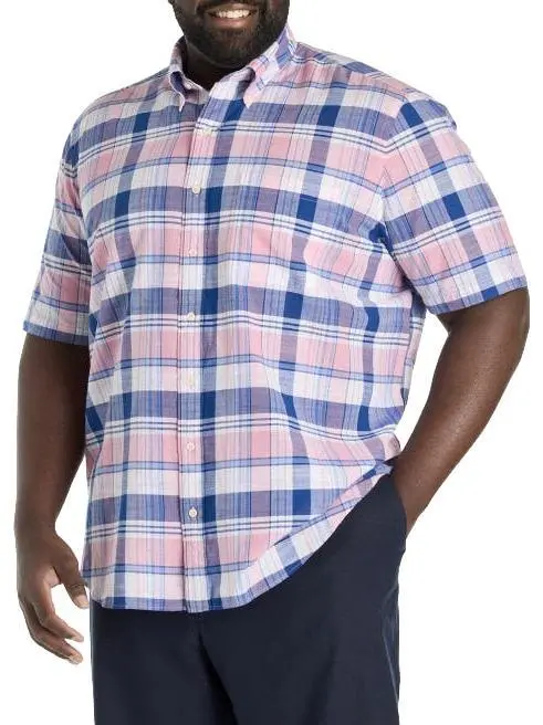 Brooks Brothers Big & Tall Non-iron Madras Plaid Sport Shirt - Pink Navy