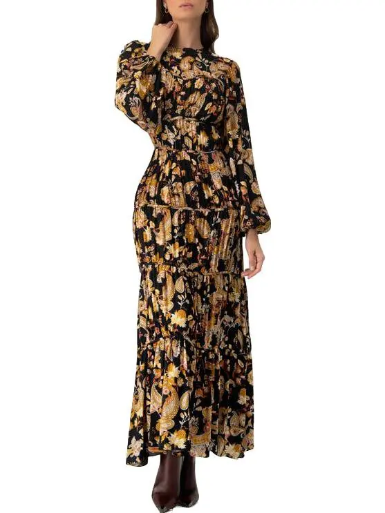 IVONNE Puff Sleeve Printed Maxi Dress - Multicolor