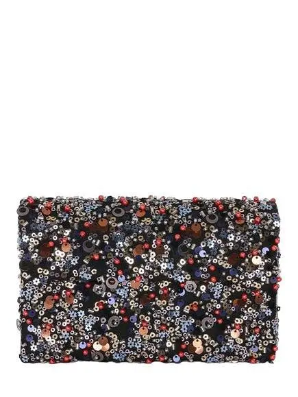 Badgley Mischka Aurora Beaded Mini Trapezoid Clutch - Black