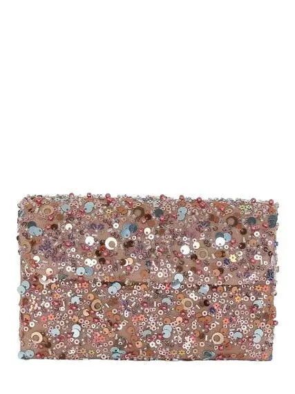 Badgley Mischka Aurora Beaded Mini Trapezoid Clutch - Taupe