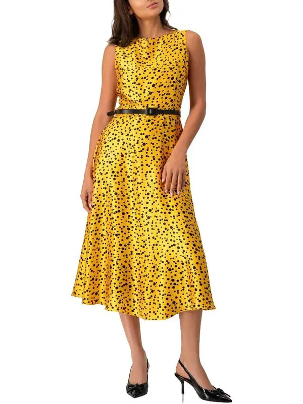 IVONNE Polka Dot A-line Midi Dress - Yellow