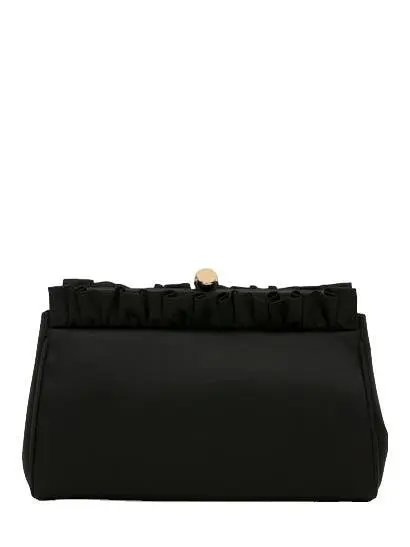 Badgley Mischka Olivia Satin Ruffle Pouch Clutch - Black