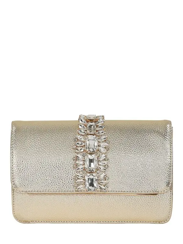Badgley Mischka Faux Leather Envelope Clutch With Crystal Detail And Chain - Gold