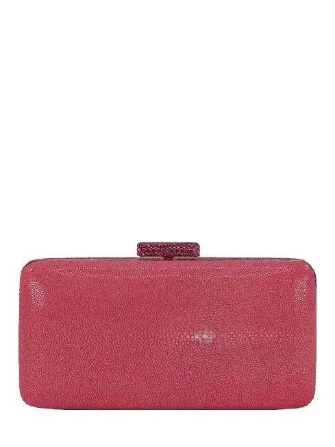 Badgley Mischka Evelyn Stingray Leather Minaudiere - Cherry Blossom