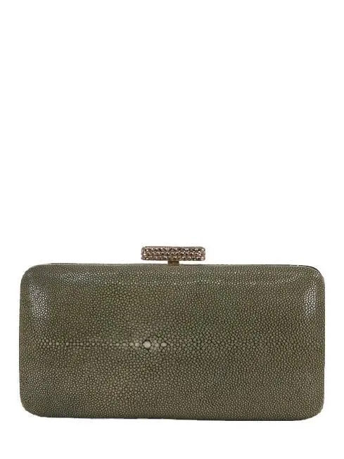 Badgley Mischka Evelyn Stingray Leather Minaudiere - Olivine