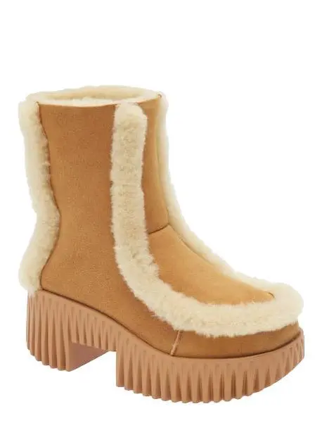 4CCCCEES Plia Fero Genuine Shearling Platform Bootie - Camel