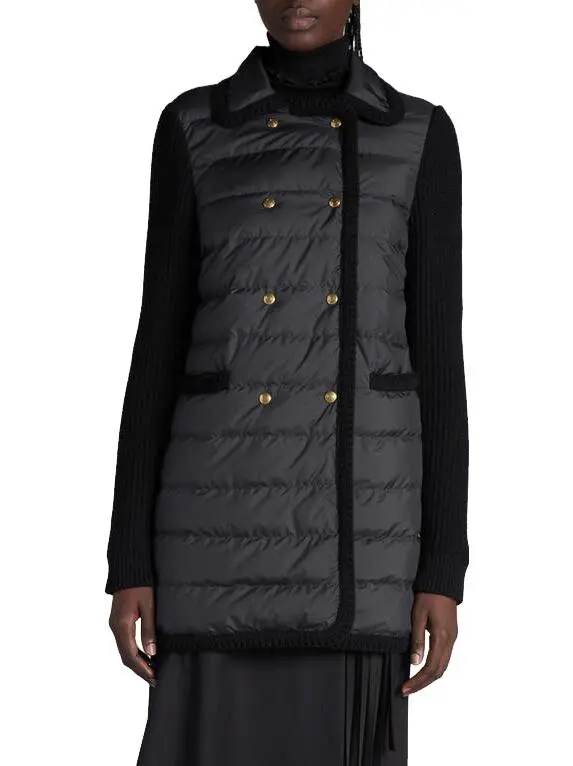 Moncler Double-breasted Knit And Quilted Down Cardigan - Black