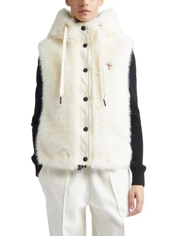 Moncler Arve Faux Fur & Nylon Hooded Vest - White