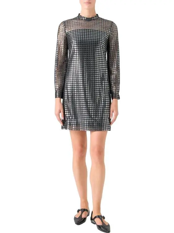 Akris Dot Semisheer Long Sleeve Dress - Brushed Steel