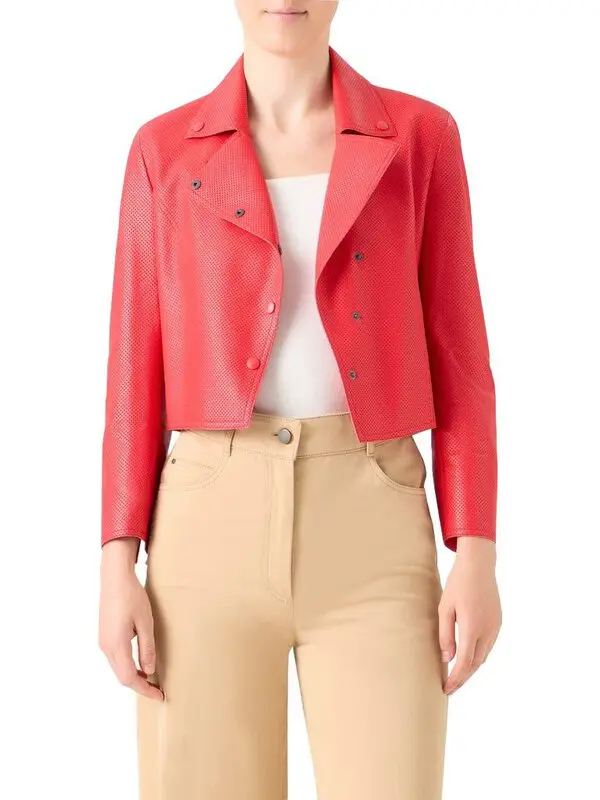 Akris Cropped Perforated Leather Jacket - Bright Red