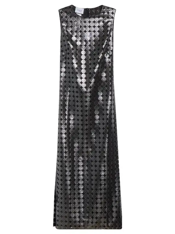 Akris Metallic Dot Semisheer Sleeveless Dress - Brushed Steel