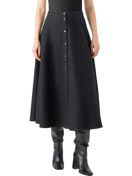 Akris Stretch Denim A-line Skirt - Black Denim