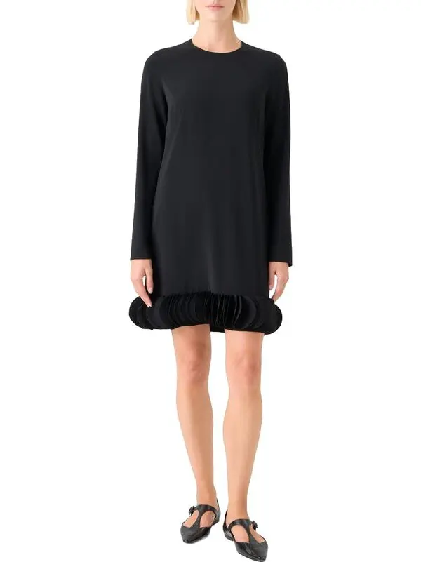 Akris Long-sleeve Shift Dress With 3d Hem - Black