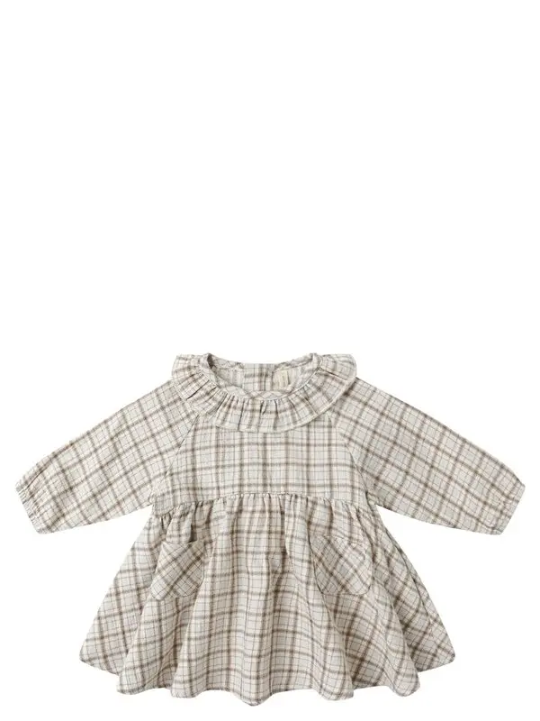 QUINCY MAE Simone Plaid Long Sleeve Organic Cotton Dress & Bloomers - Blue/beige