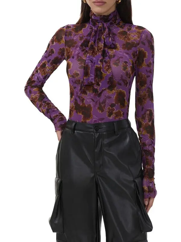 AFRM Julien Tie Neck Top - Violet Haze Floral