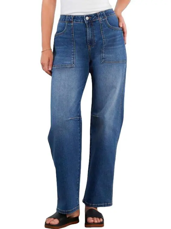 HINT OF BLU Patch Pocket Straight Leg Jeans - City Blue