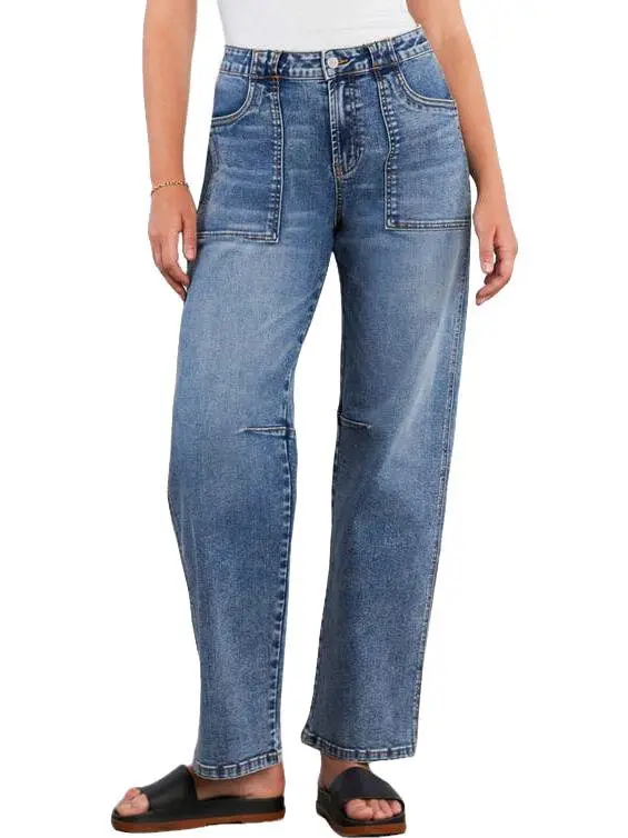 HINT OF BLU Patch Pocket Straight Leg Jeans - Country Blue