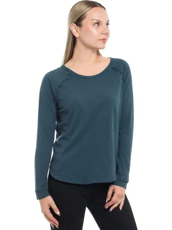 WILT CLOTHING Raglan Long-sleeve Tee With Ruffle Detail - Legion Blue