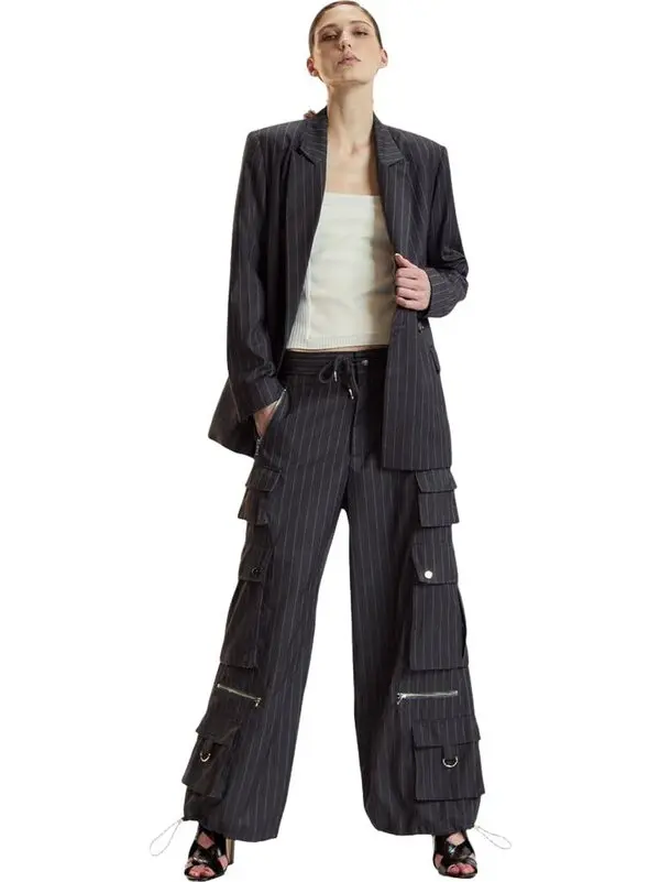 Cynthia Rowley Pinstripe Cargo Pants - Heather Grey