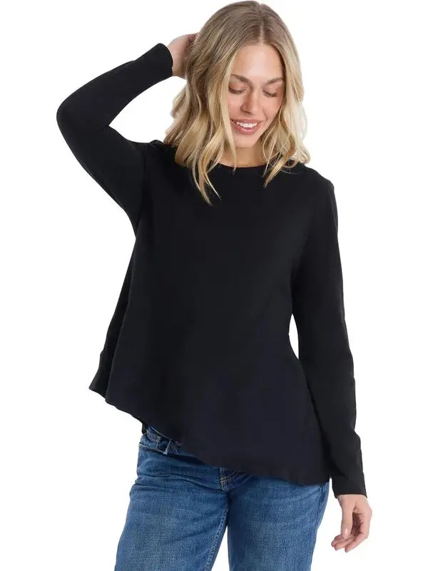 WILT CLOTHING Round Neck Long Sleeve Tee With Asymmetric Hem - Black