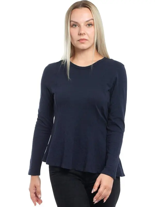 WILT CLOTHING Round Neck Long Sleeve Tee With Asymmetric Hem - Peacoat