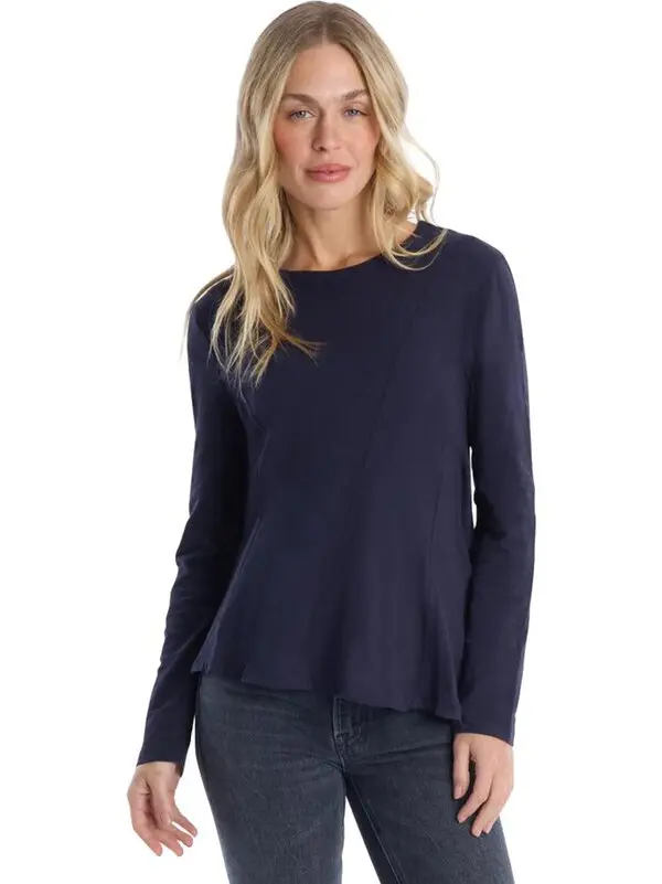 WILT CLOTHING Round Neck Long Sleeve Tee With Asymmetric Hem - Peacoat